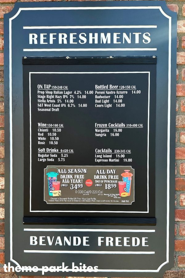 Beer Wine Refreshments - theme park bites
